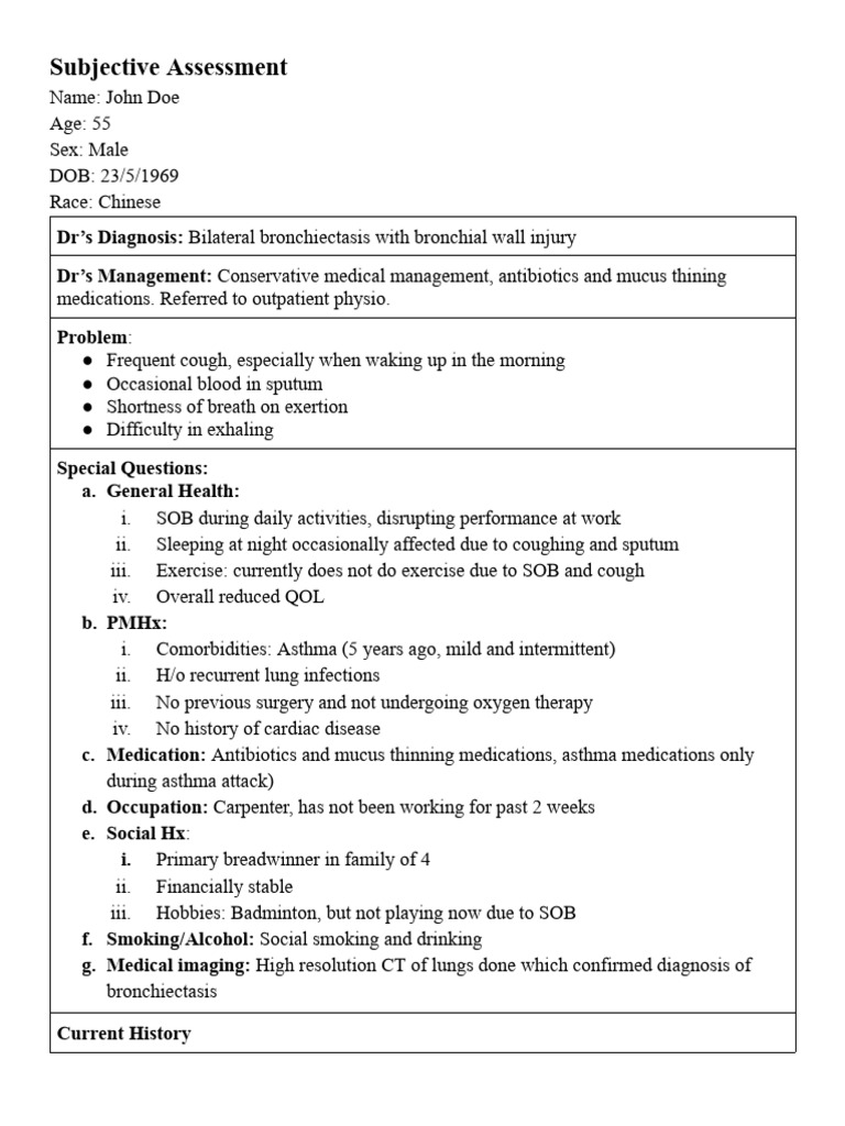 SOAPIER For Bronchiectasis | PDF | Asthma | Cough