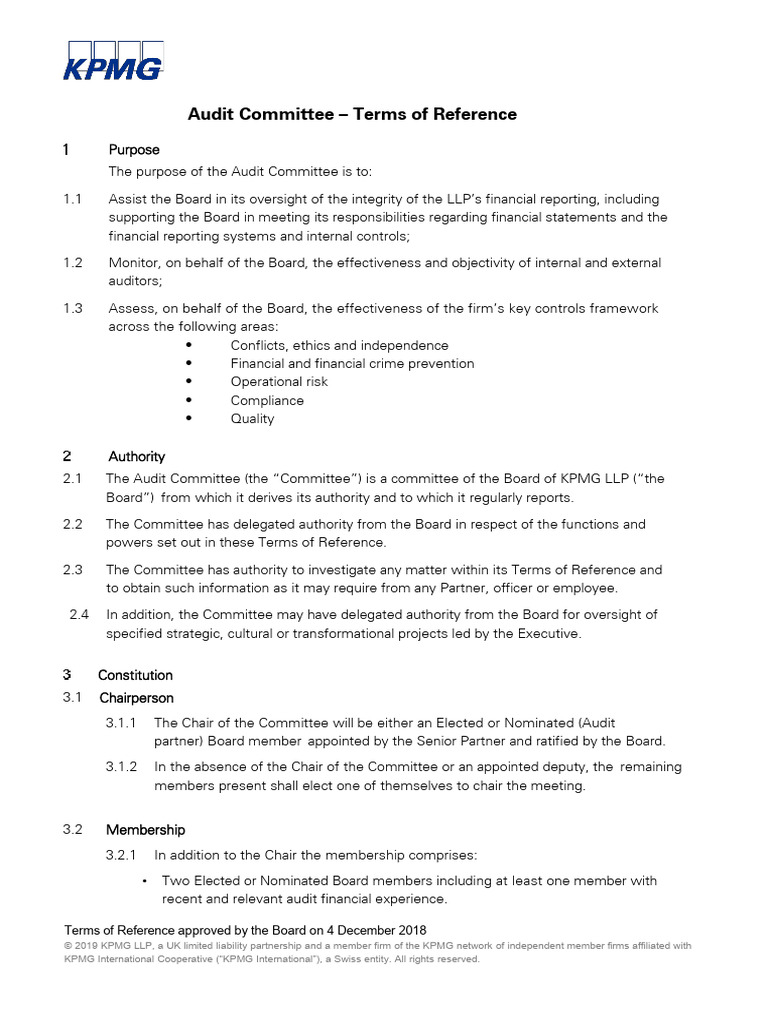 Audit Committee - Terms of Reference | PDF | Internal Audit | Internal ...