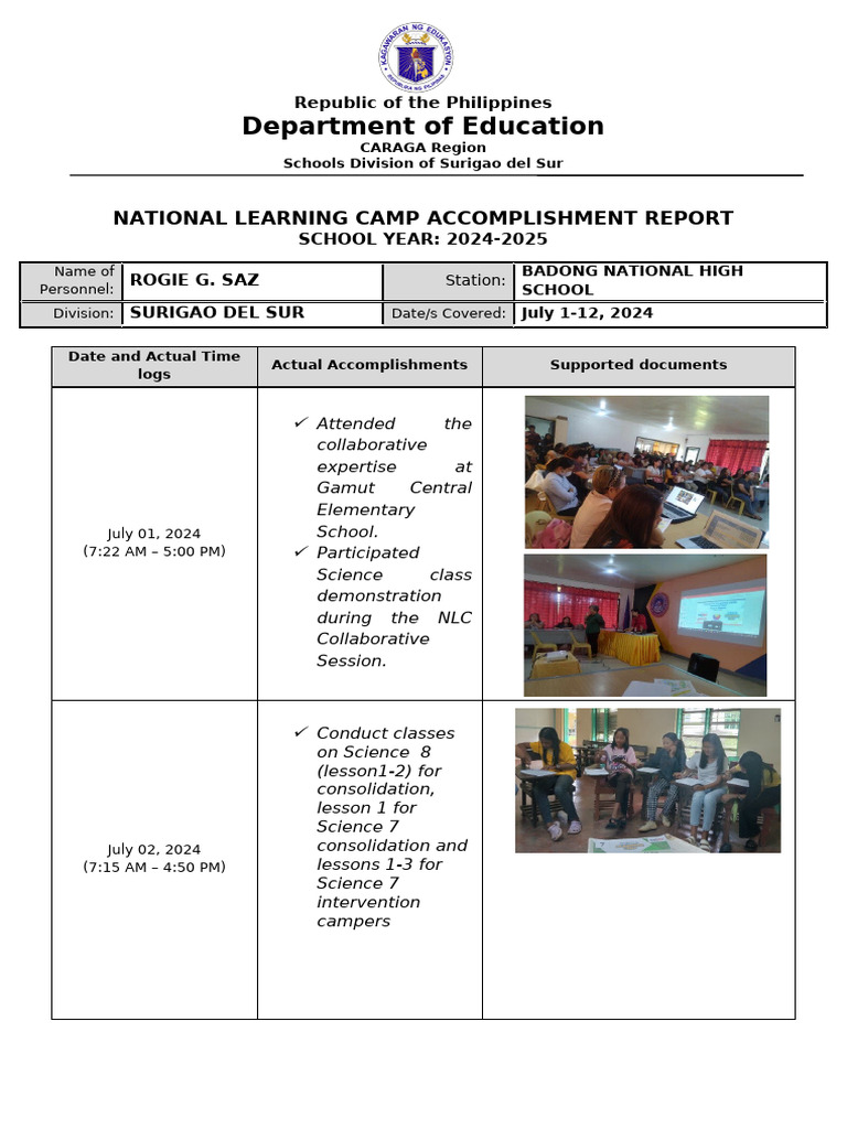 IEDIT PA ANG TIMENLC Accomplishment 2023-2024 ROGIE SAZ | PDF | Learning