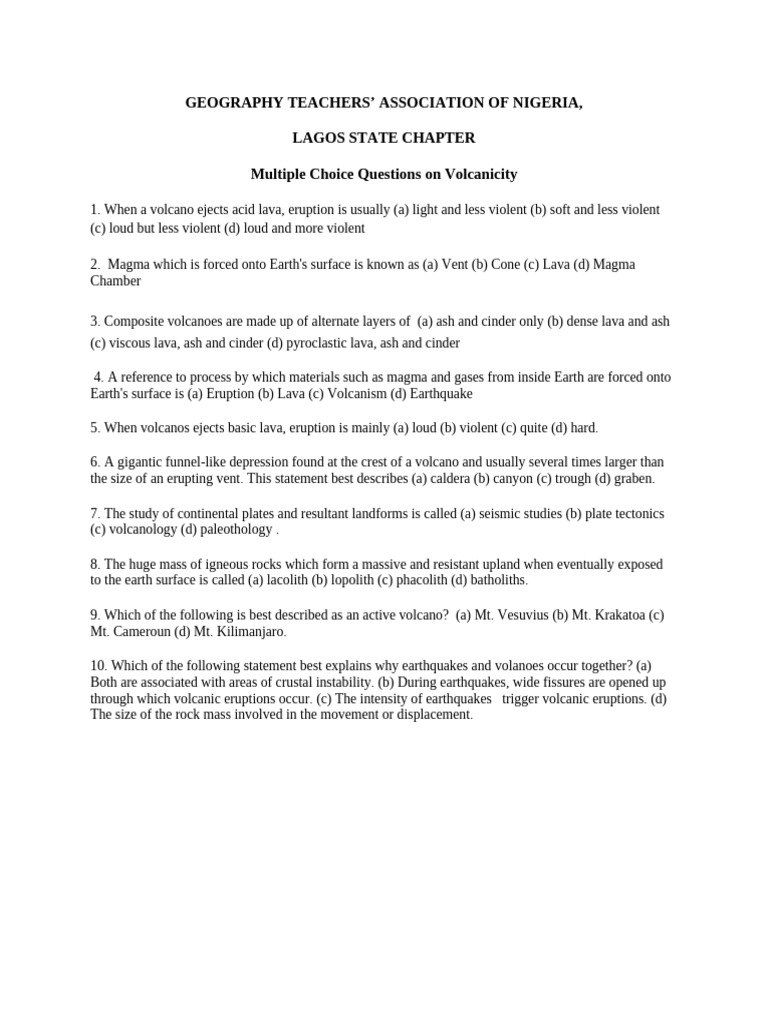Volcanicity & Limestone MCQs Guide | PDF | Volcano | Lava