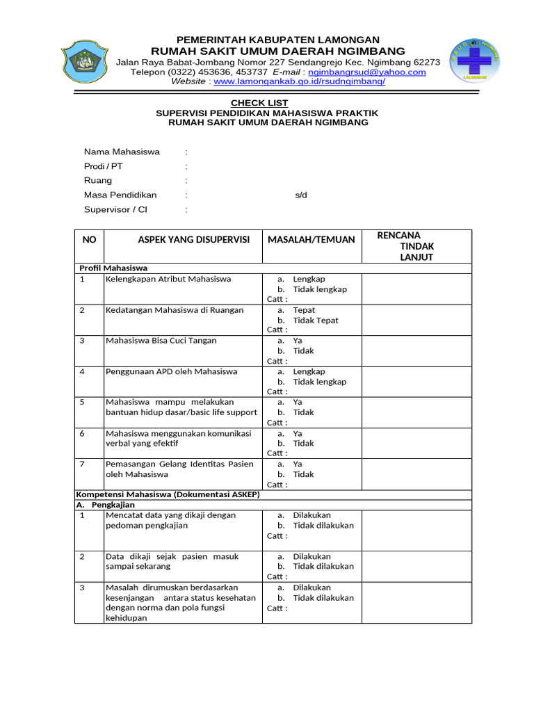 FORMAT SUPERVISI RSUD NGIMBANG | PDF