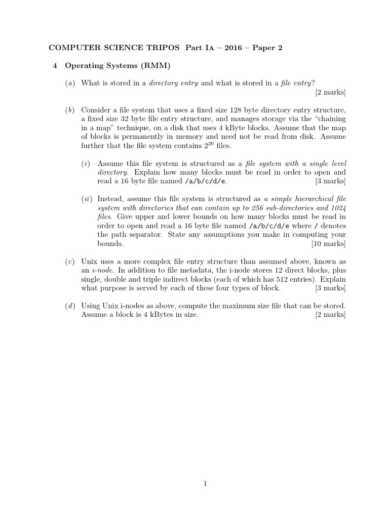 A Directory Entry File Entry: Computer Science Tripos Part I - 2016 ...