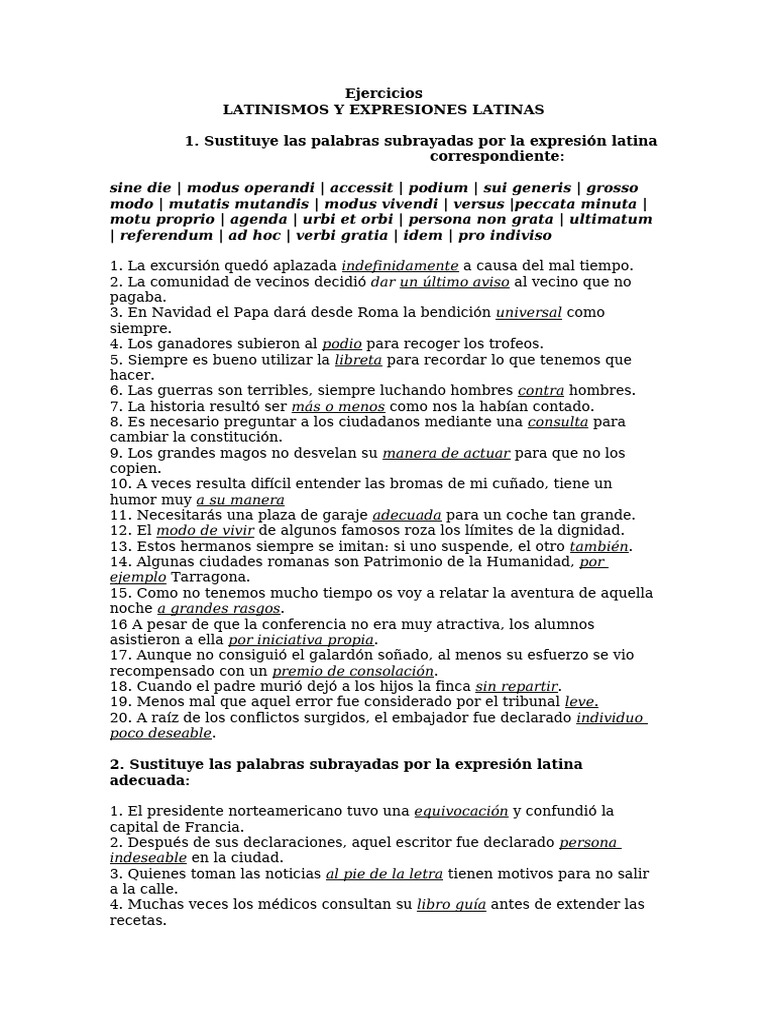 Ejercicios de Latinismos y Expresiones Latinas | PDF