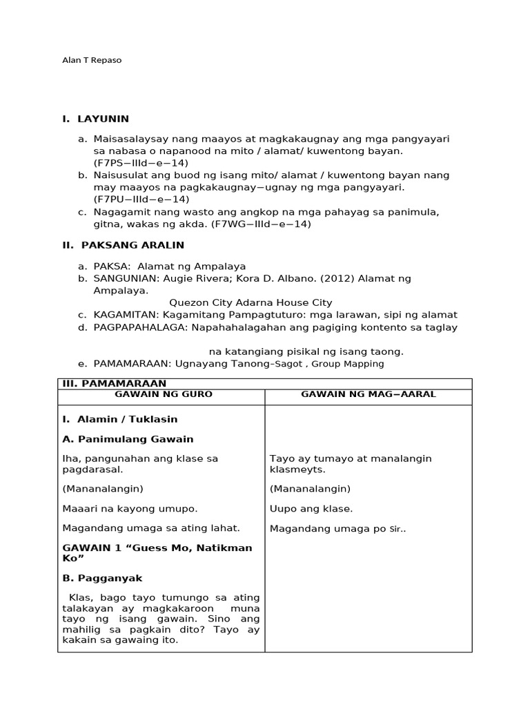 Lesson Plan Filipino | PDF