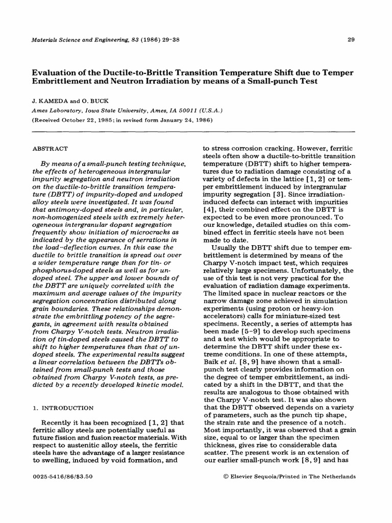 Evaluation of the Ductile-to-Brittle Transition Temperature Shift by ...