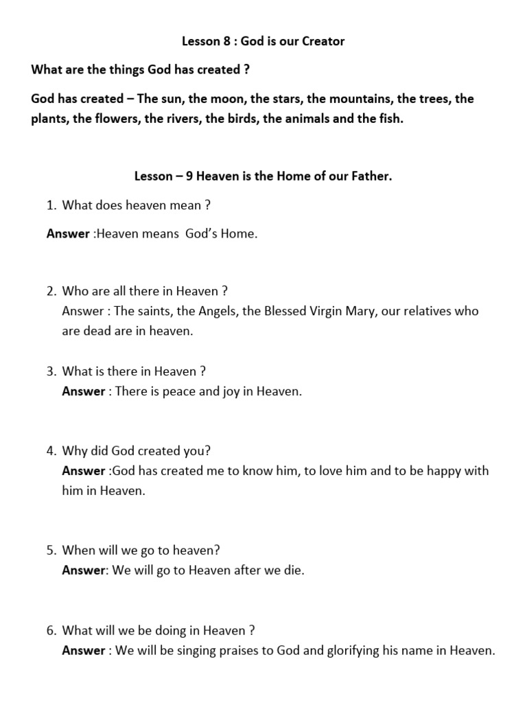 Catechism Notes of Lesson 8, 9 and 10 | PDF