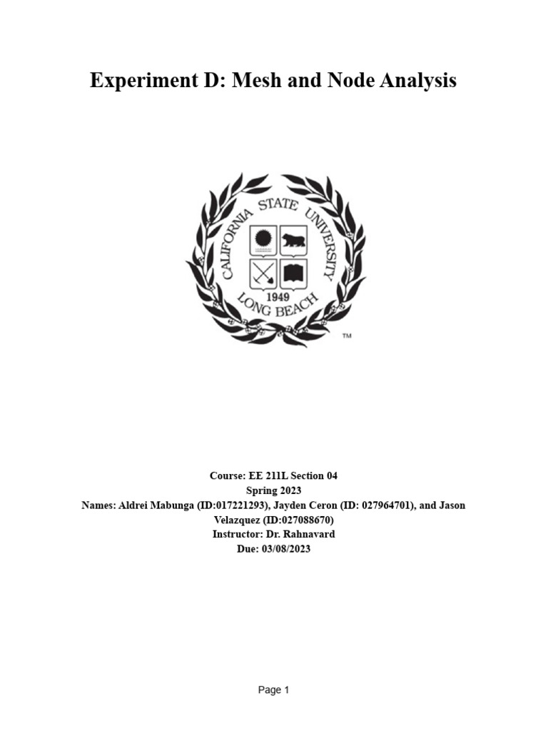 Experiment D_ Mesh and Node Analysis (1) | PDF | Electrical Network | Resistor