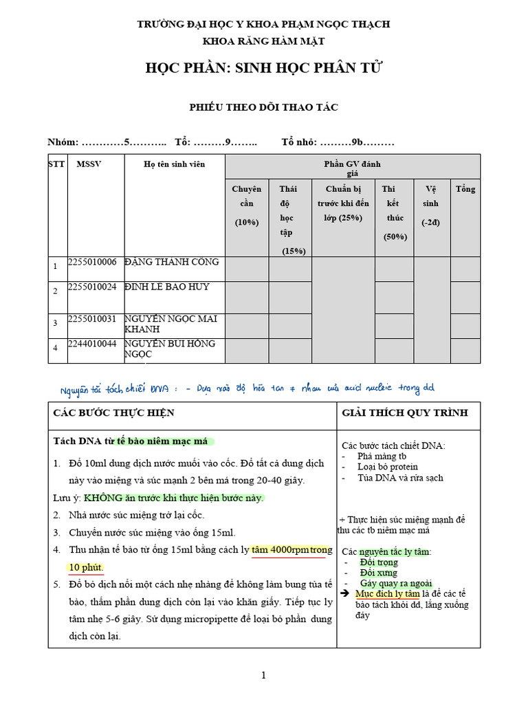 PHIẾU THEO DÕI THAO TÁC Final | PDF