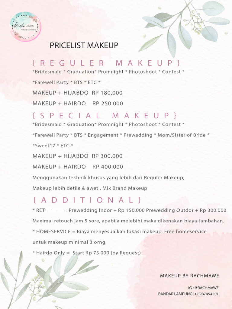 Pricelist Makeup by Rachmawe | PDF
