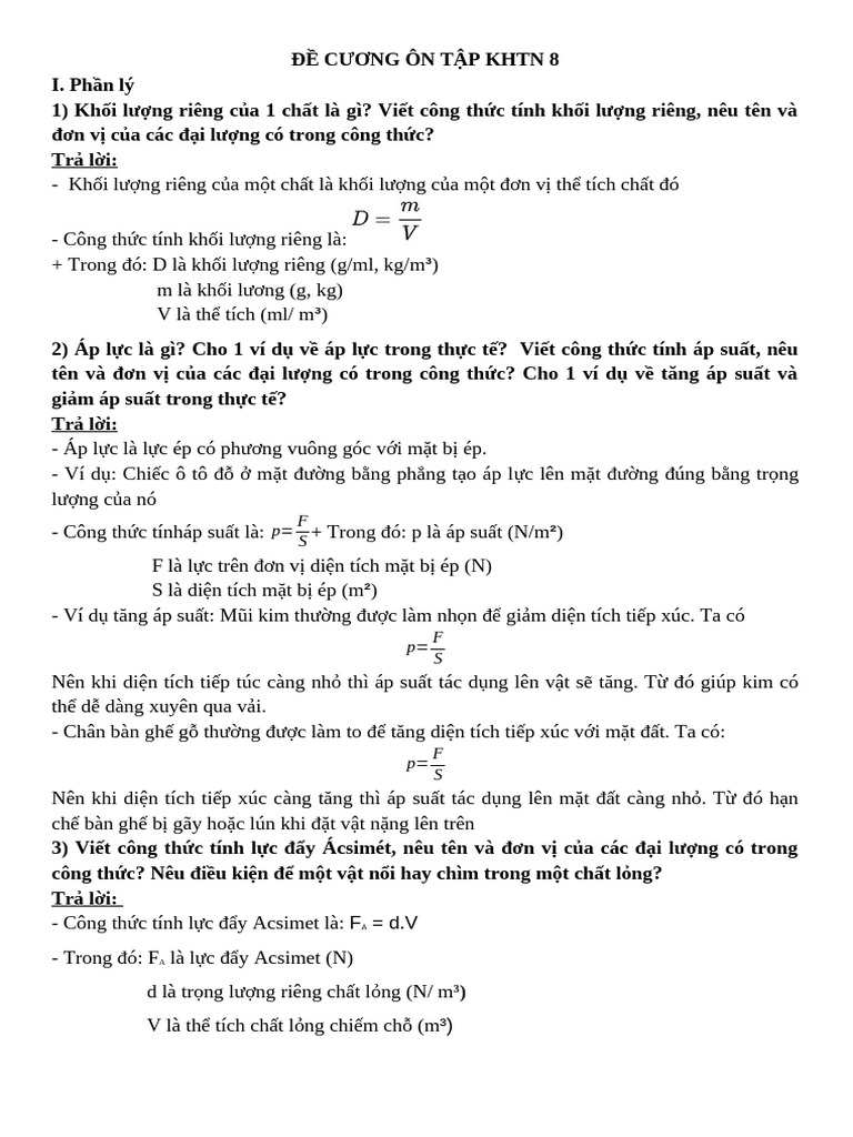 ĐỀ CƯƠNG CUỐI KÌ I KHTN | PDF