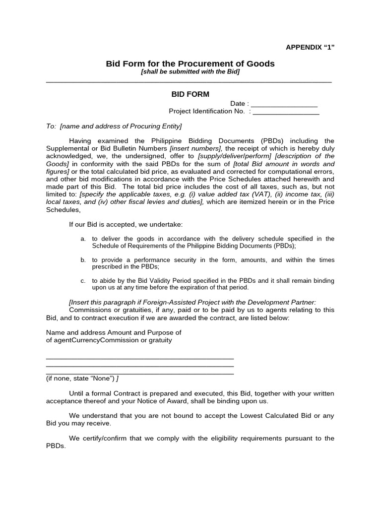 Bid Form for Goods Procurement | PDF | Taxes | Economies