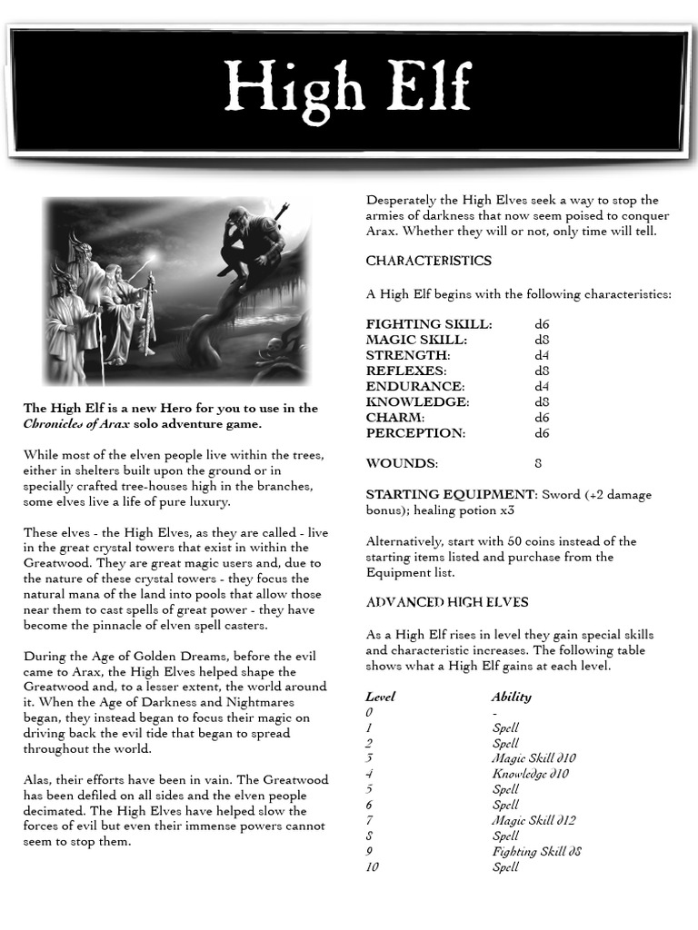 High Elf Character Guide for Arax | PDF | Elf (Dungeons & Dragons) | Elves