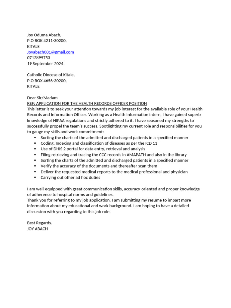 Cover Letter Hrio | PDF