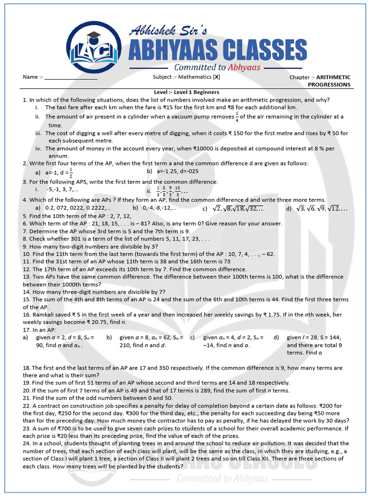 Grarde 10 Math ARITHMETIC PROGRESSIONS Worksheet | PDF | Speed | Depreciation