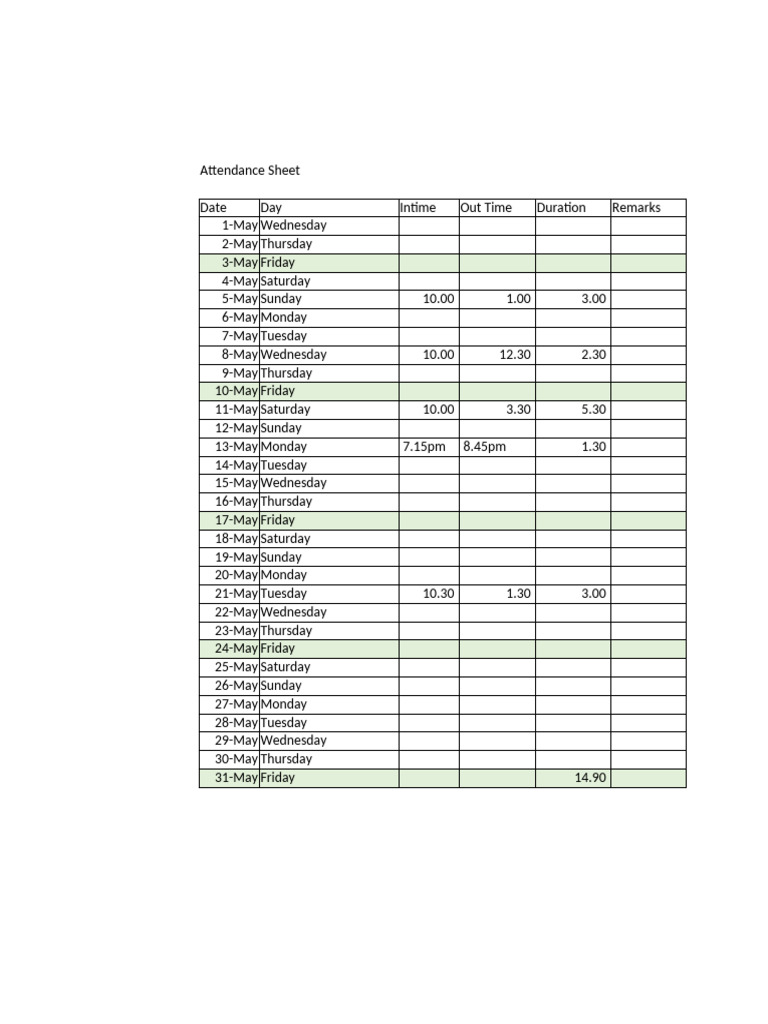 Attendance Register | PDF