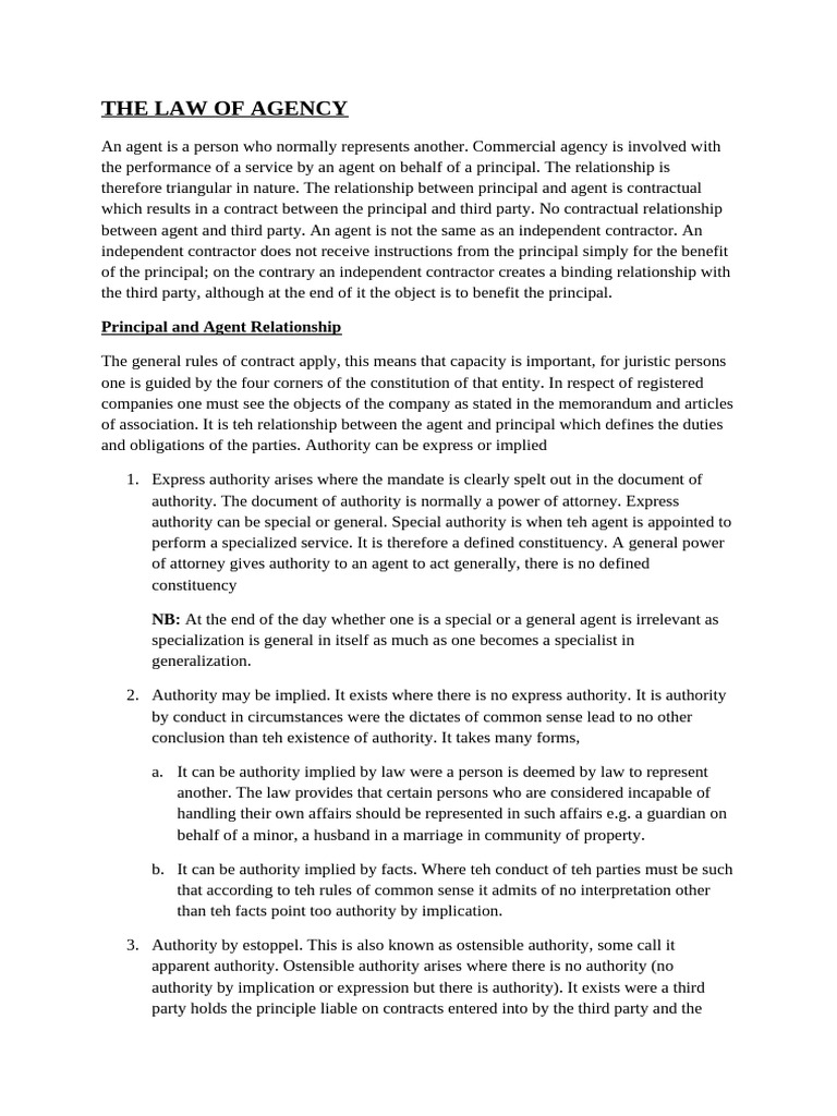THE LAW OF AGENCY | PDF | Law Of Agency | Justice