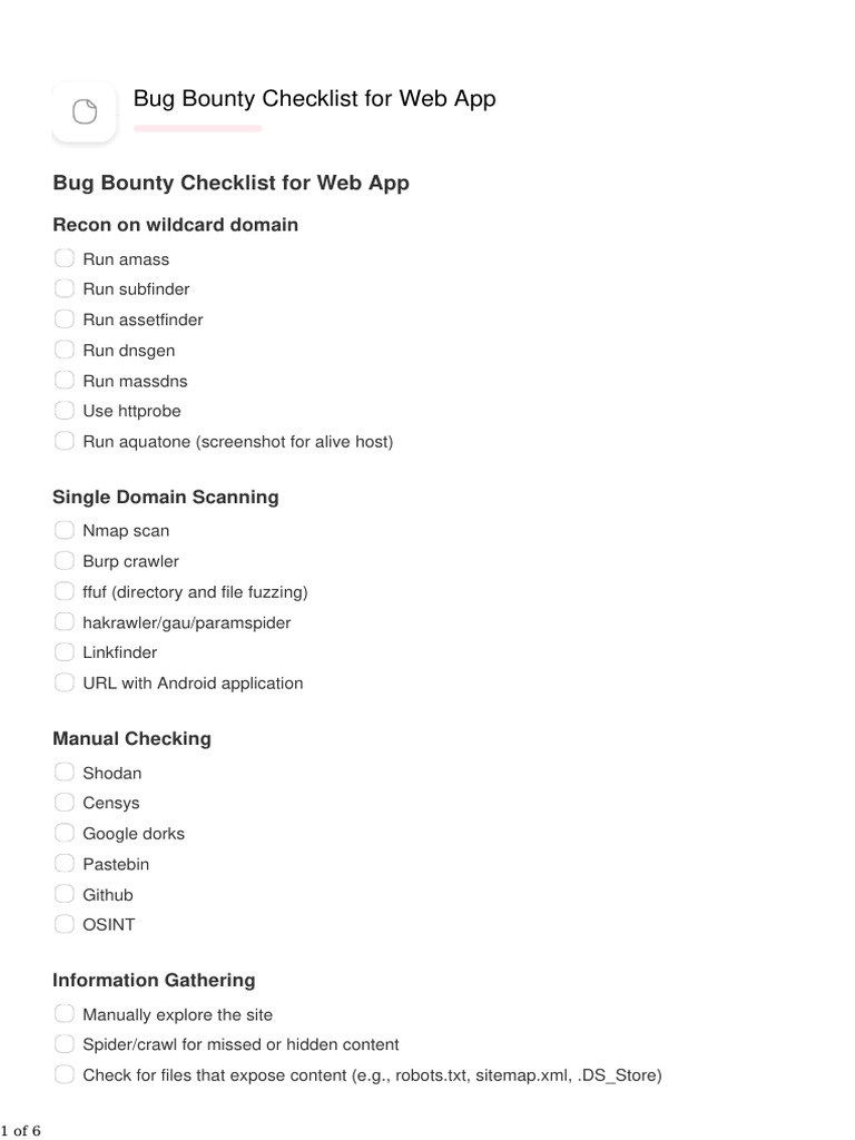 Bug Bounty Checklist For Web App - Taskade | PDF | Http Cookie | World Wide Web