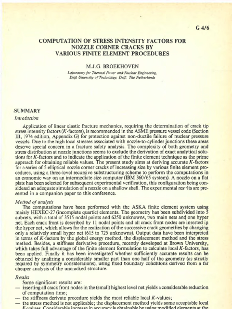 Computation of stress intensity factors for nozzle corner cracks by ... Computation of stress intensity factors for nozzle corner cracks by ...
