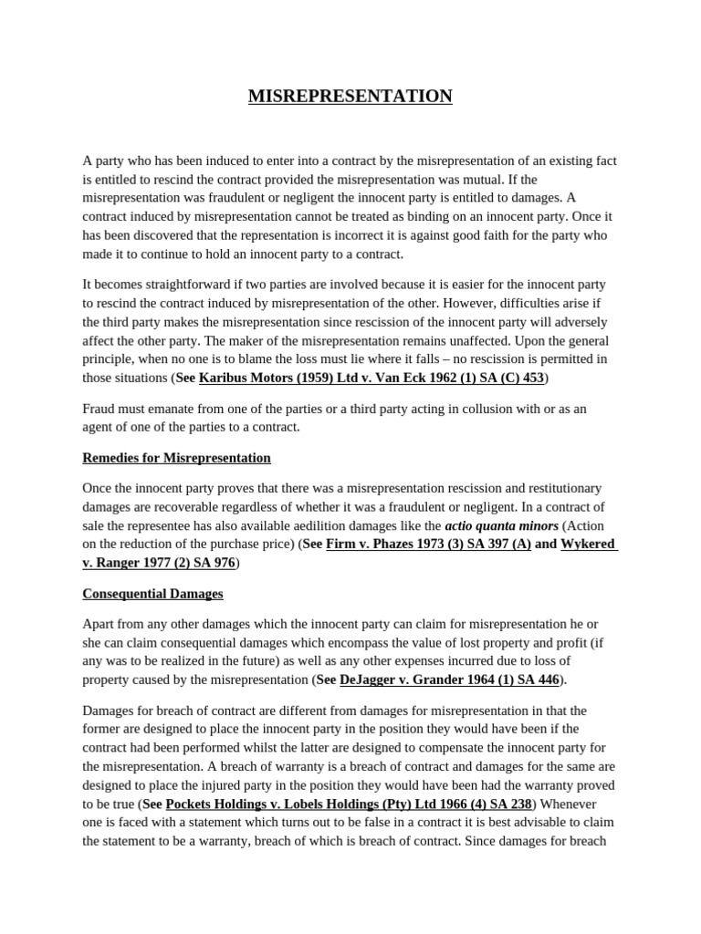 5. MISREPRESENTATION | PDF | Misrepresentation | Damages