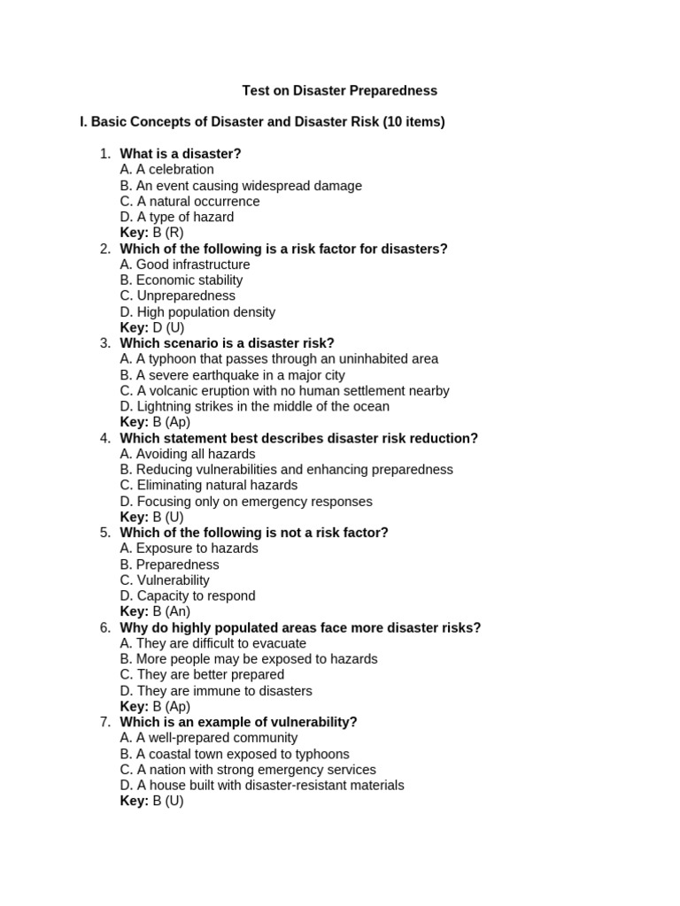Test On Disaster Preparedness | PDF | Natural Disasters | Volcano