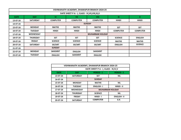 Pai Test Scheme 2024-25 Iii To X | PDF