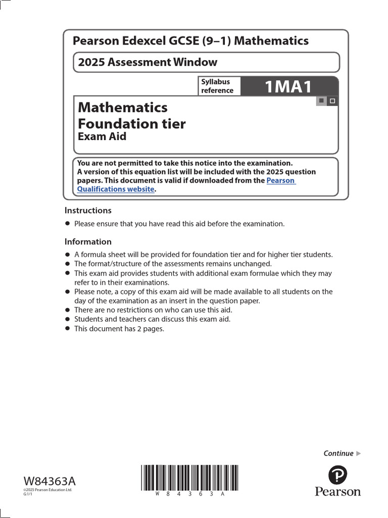 Edexcel GCSE Maths Exam Aid 2025 | PDF | Area | Elementary Mathematics