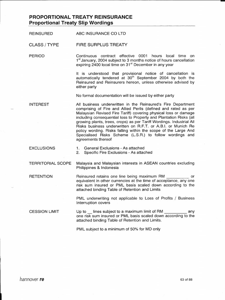 Proportional Treaty Reinsurance Slip | PDF | Reinsurance | Arbitration