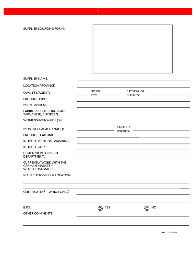 Supplier Sourcing Form - 2 | PDF