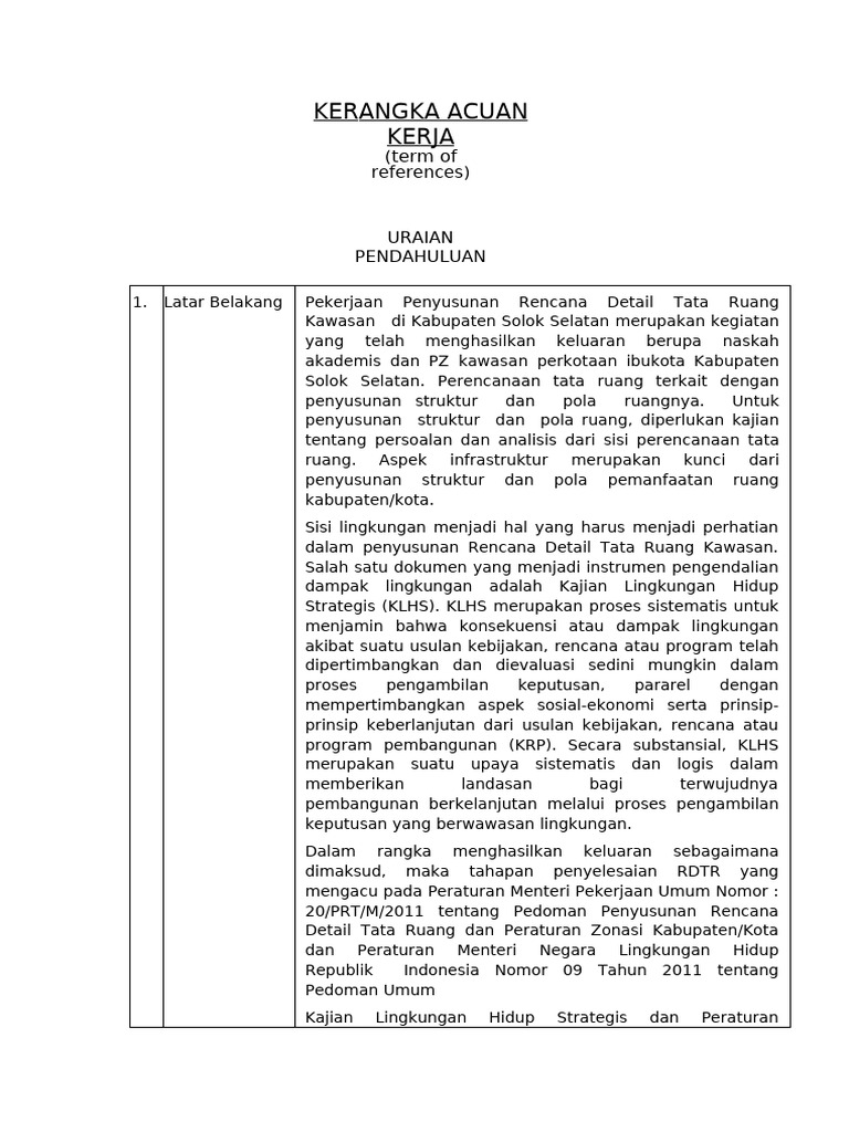 KERANGKA ACUAN KERJA | PDF