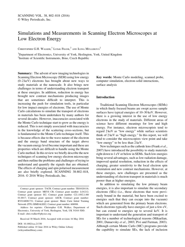Simulations and Measurements in Scanning Electron Microscopes at Low ...