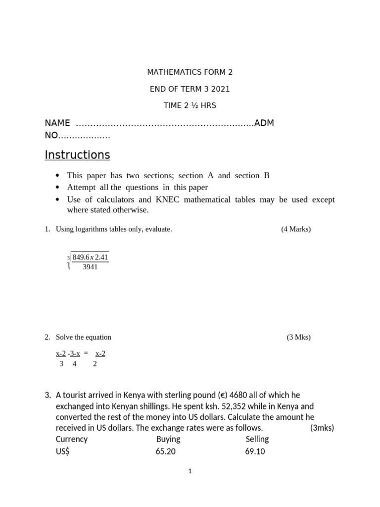 Math QNS F2 Term 3 Exam 2021 | PDF | Pound Sterling | Area