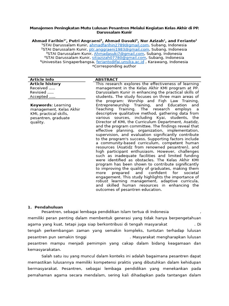 Peningkatan Mutu Lulusan Pesantren KMI | PDF