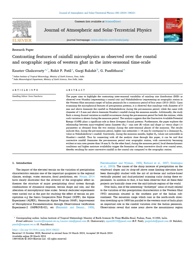 2024 - Contrasting Features of Rainfall Microphysics As Observed Over ...