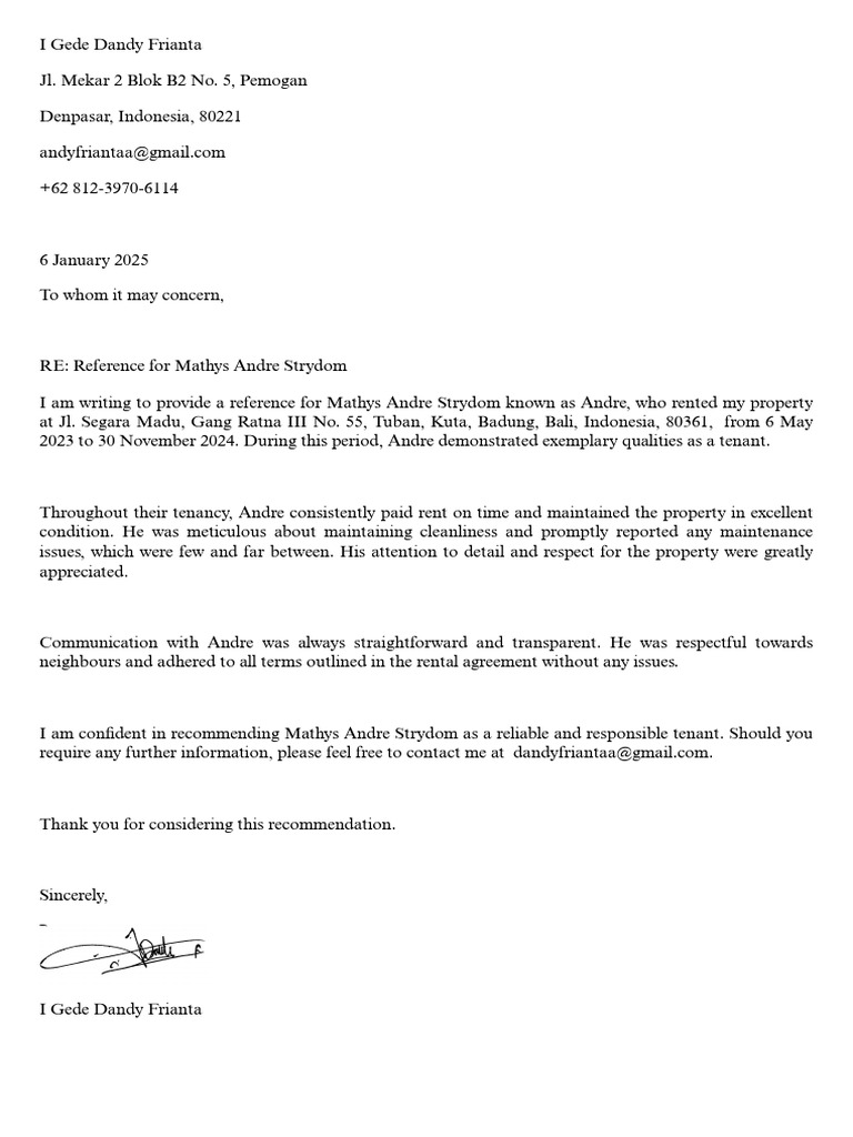 Reference Letter - Gang Ratna | PDF