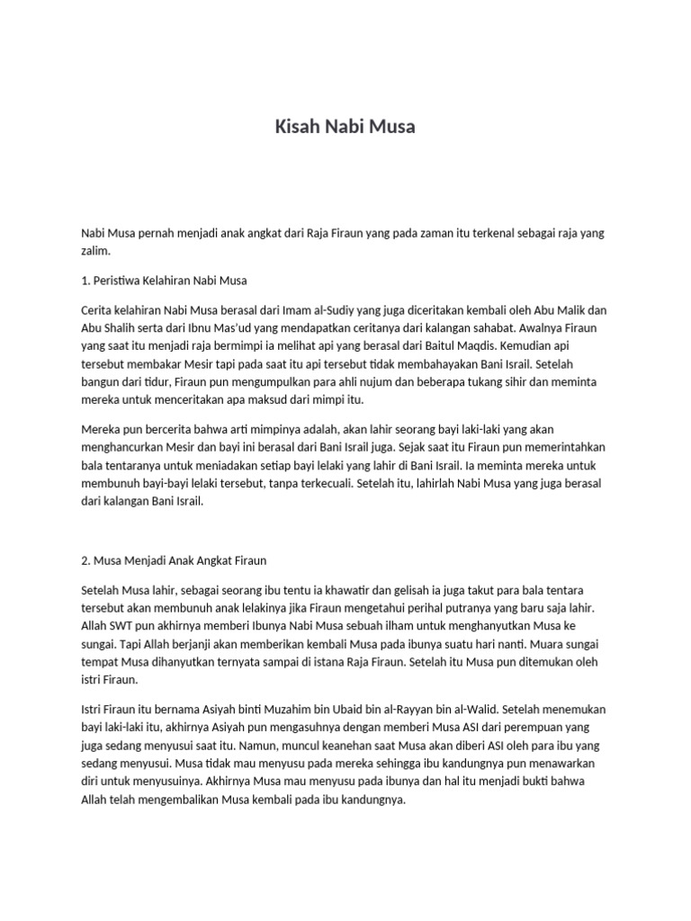 Kisah Lengkap Nabi Musa dari Lahir hingga Wafat | PDF