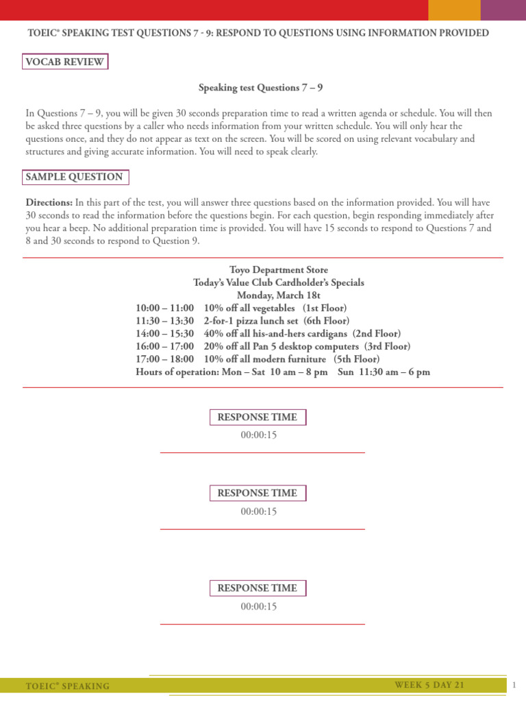 Qqe Toeic Speaking Student's Book Week 5 Day 21 | PDF | Cognitive ...