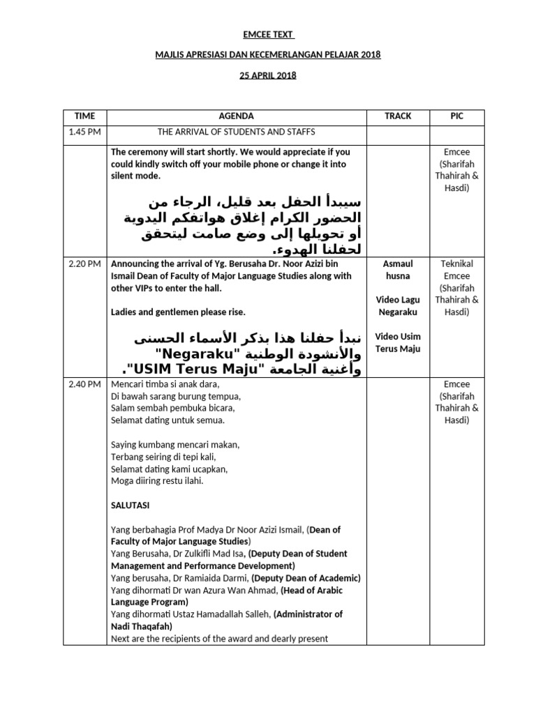 Teks Emcee Arab N English | PDF