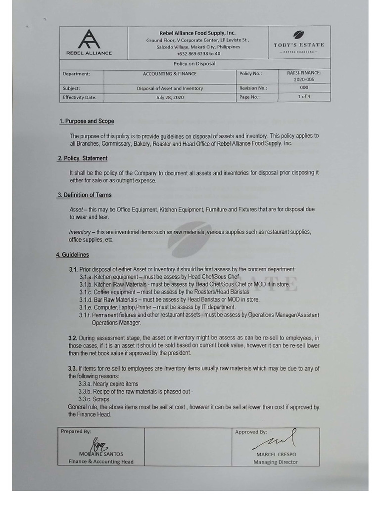 Disposal of Asset and Inventory | PDF
