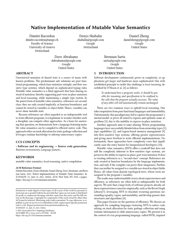 Native Implementation Of Mutable Value Semantics Pdf Parameter