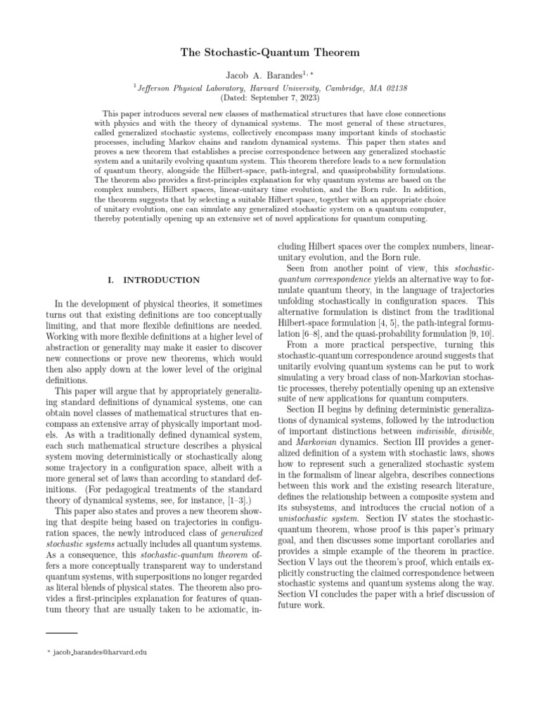 The Stochastic-Quantum Theorem | PDF | Stochastic Process | Dynamical System