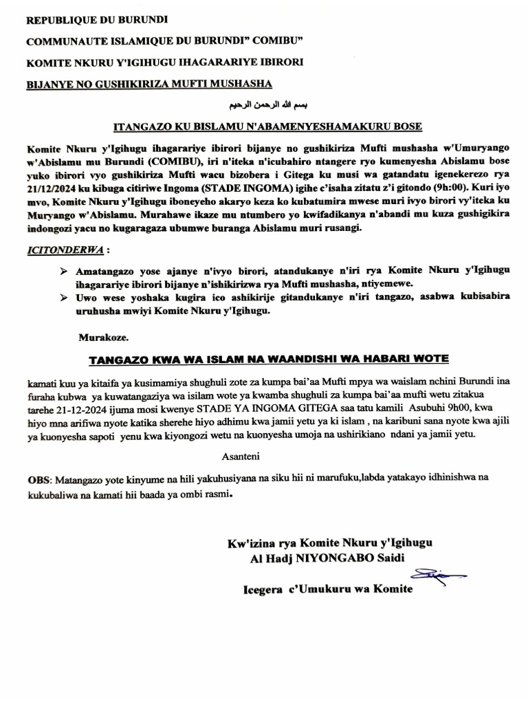 Tangazo Comibu 2024 | PDF