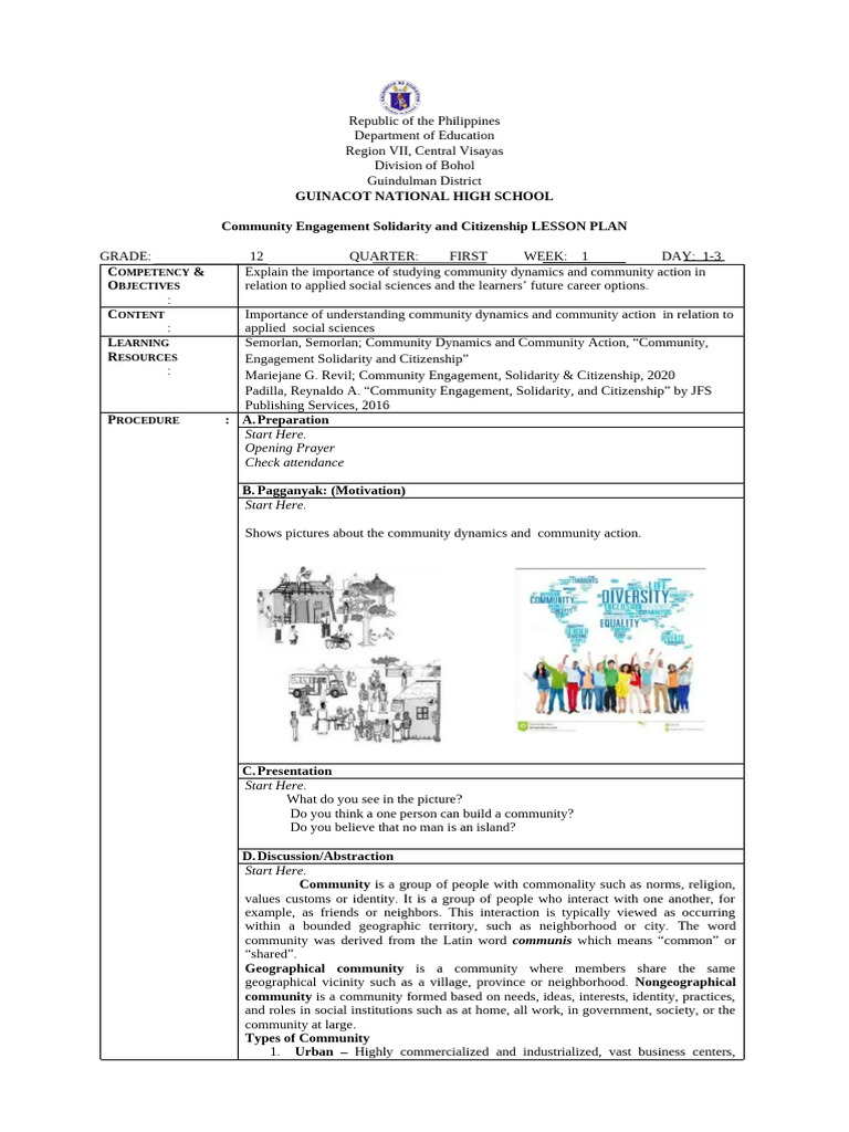 Community Dynamics and Action Lesson Plan | PDF | Community | Empowerment