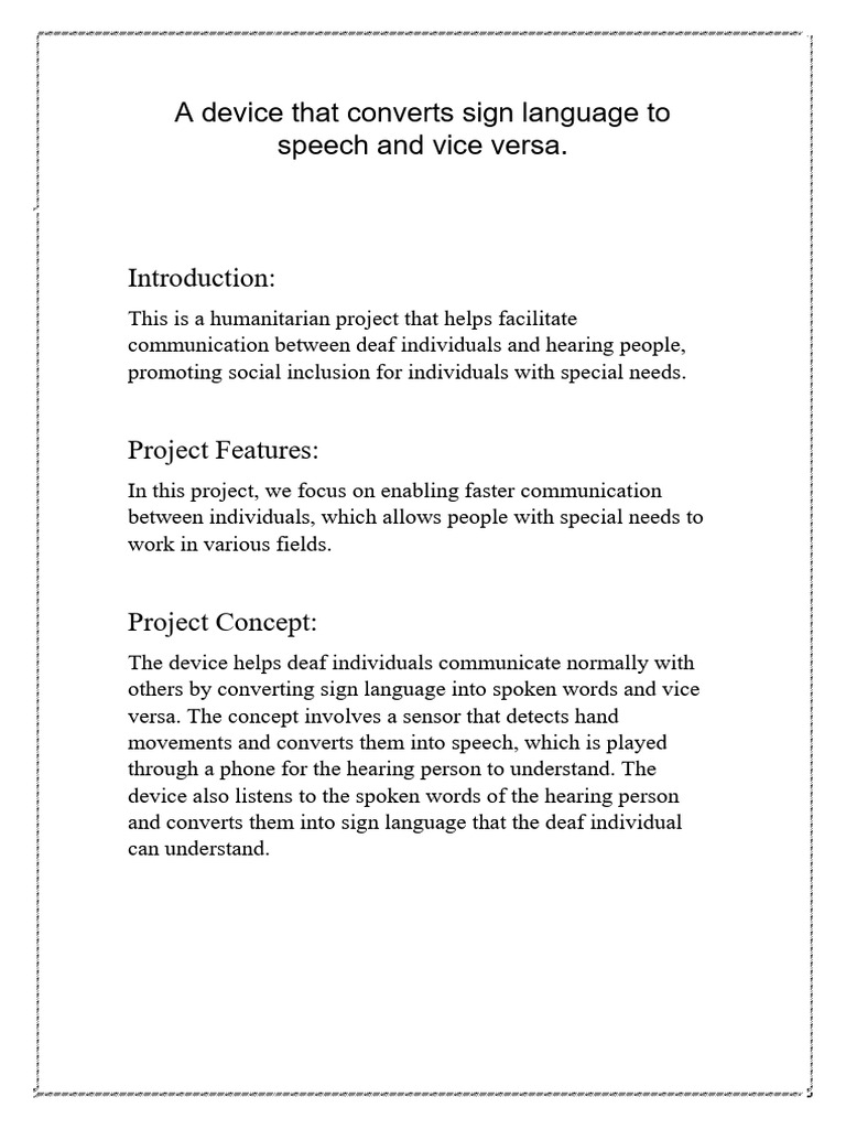 A Device That Converts Sign Language To Speech and Vice Versa | PDF