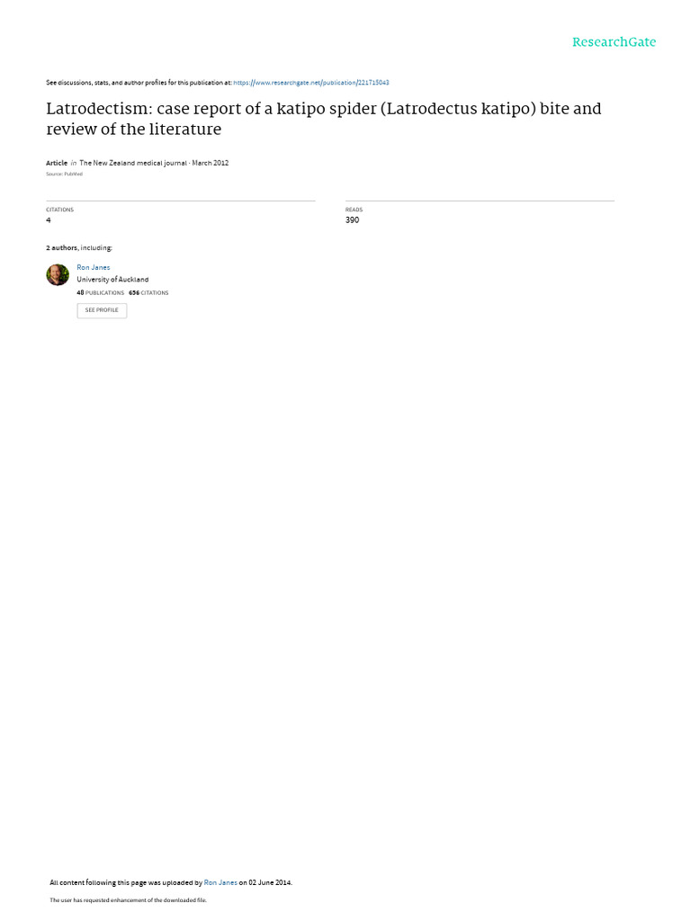 Katipo Spider Bite Case Report | PDF | Medicine | Clinical Medicine
