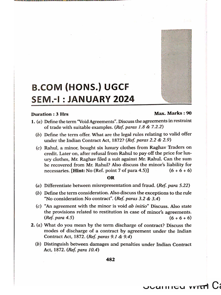 B Com (Hons) Last Years' Question Papers | PDF