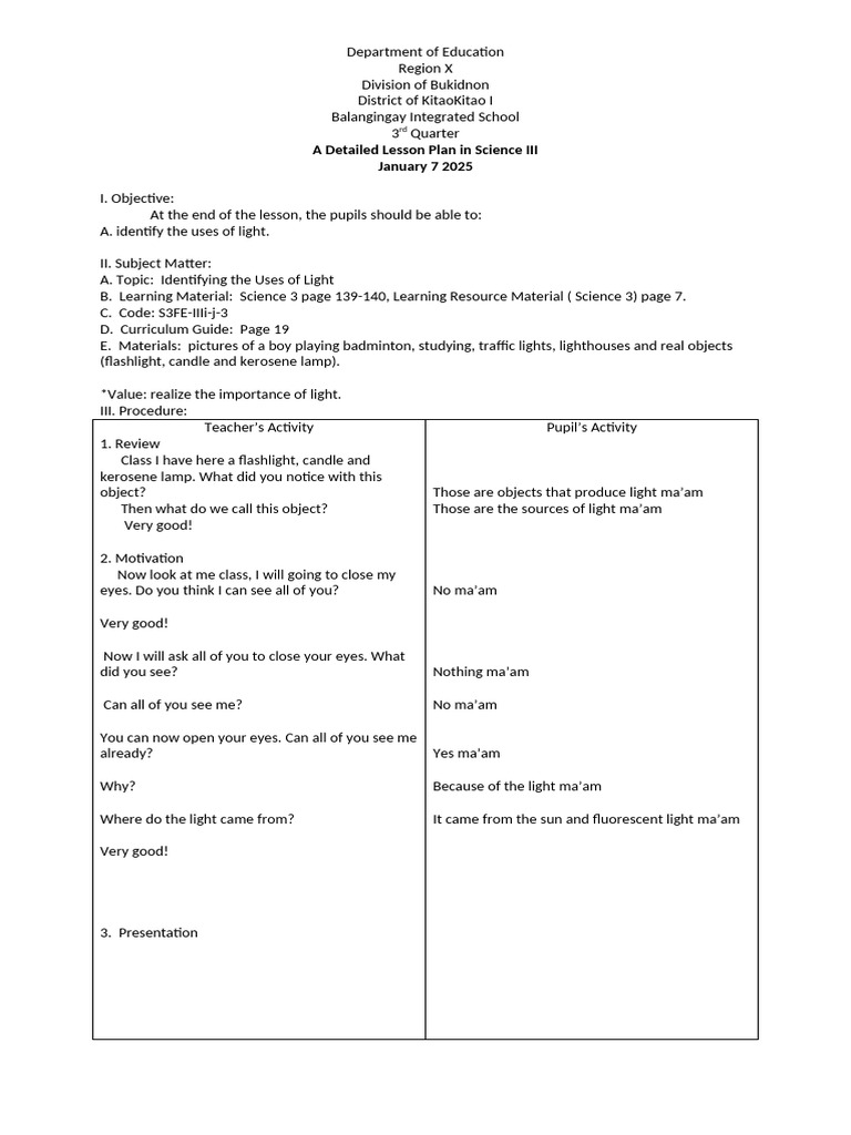 424245168-A-Detailed-Lesson-Plan-in-Science-III-Final-Demo | PDF | Light | Lesson Plan