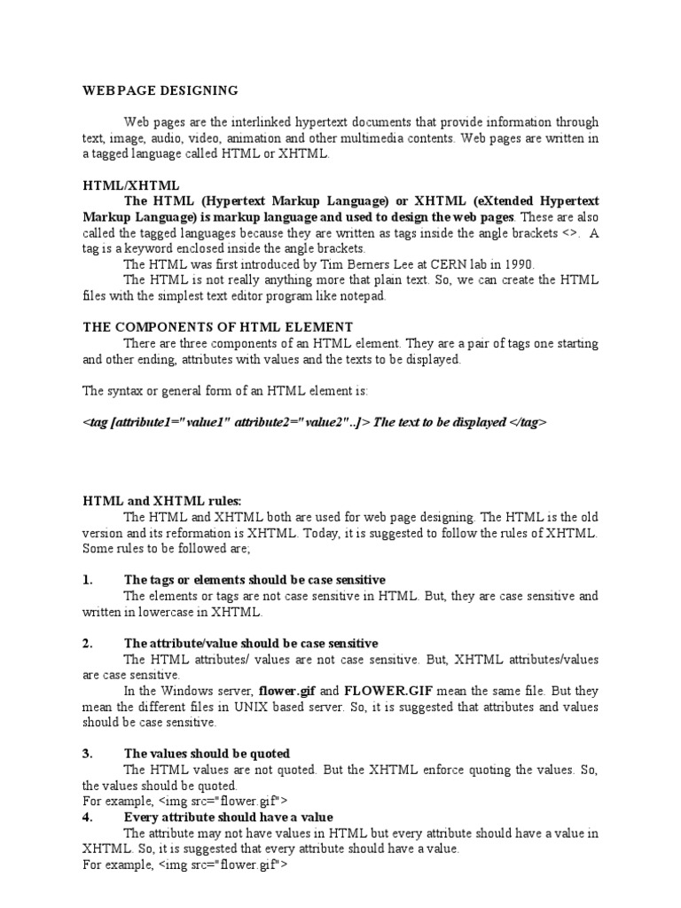 Web Page Design | PDF | Html | Html Element