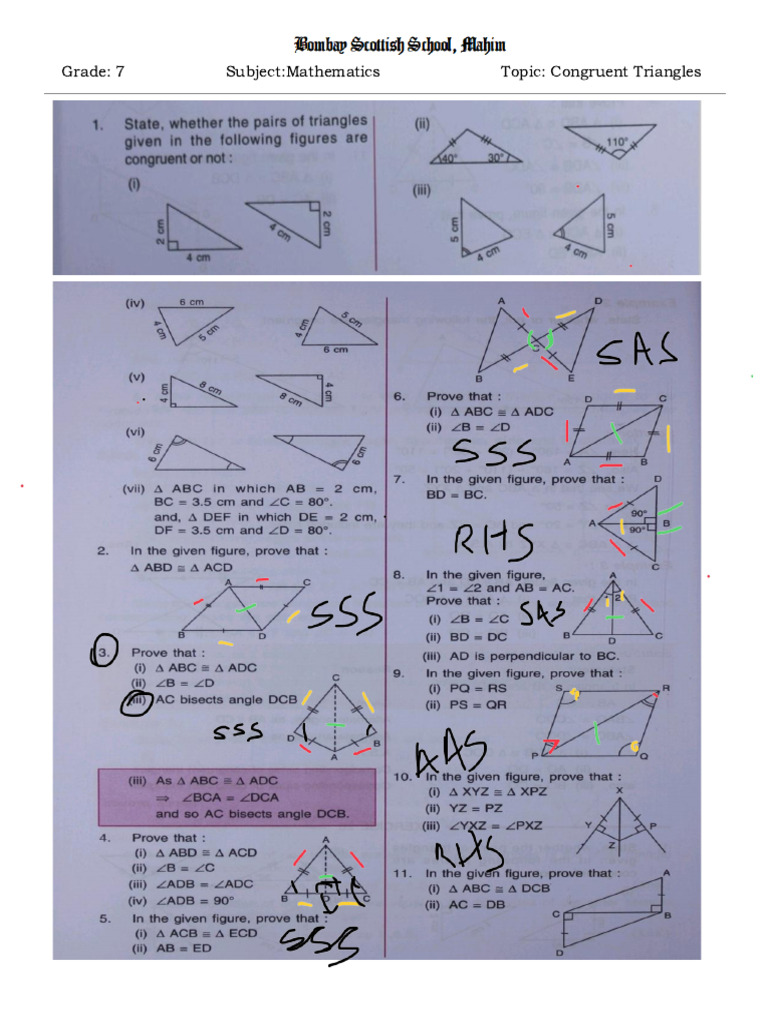 G 7 - Congruent Triangles Handout | PDF
