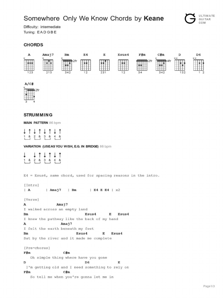 Somewhere Only We Know Chords | PDF