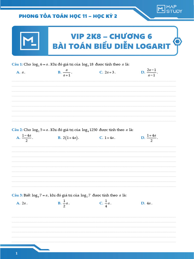 [VIP 2K8] - Chương 6 - Bài toán biểu diễn Logarit | PDF